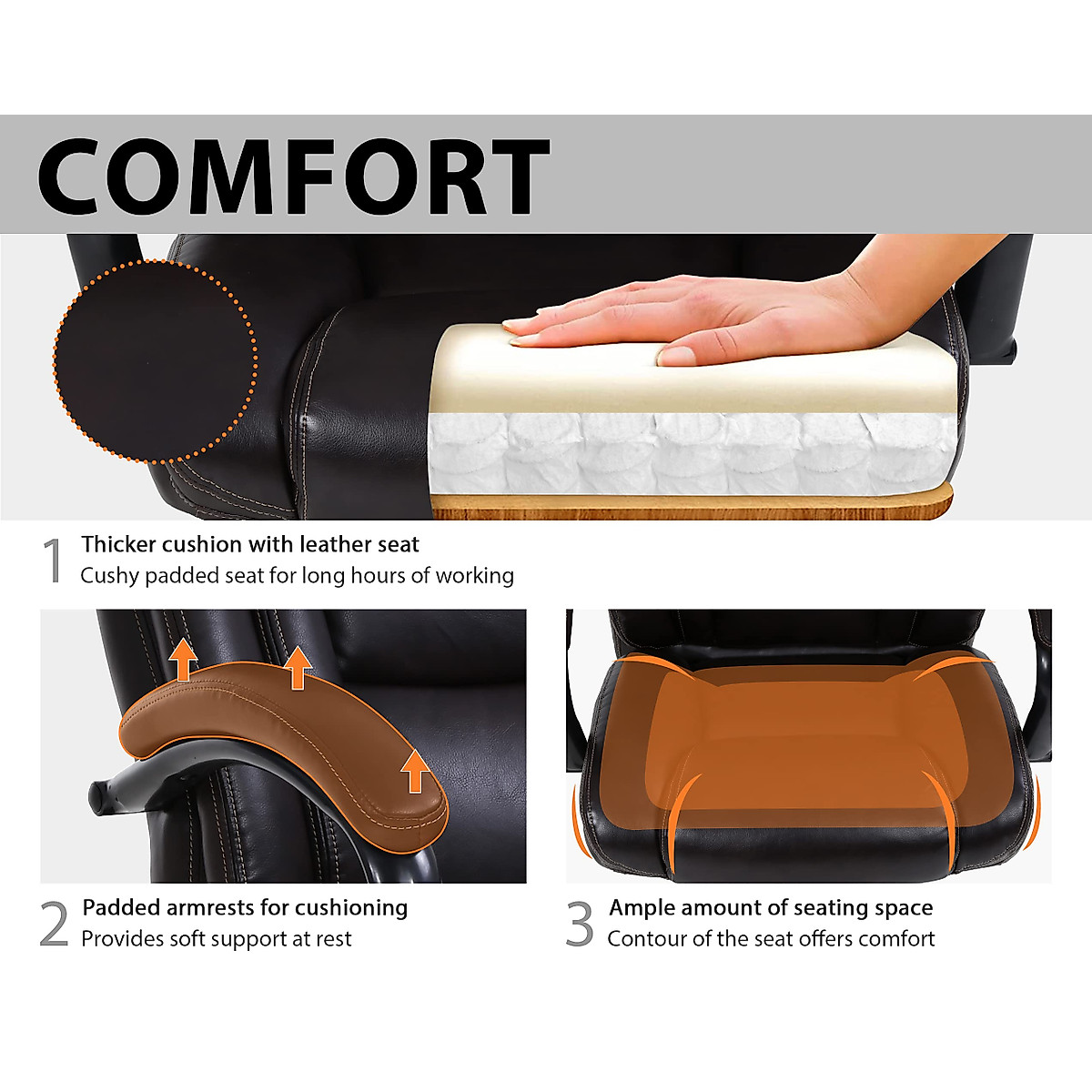 Big and Tall Office Chair-500lbs Executive Massage Office Chair, PU Leather Adjustable Height Computer Desk, Ergonomic Task Chair with Massaging Lumbar Support Home Office Desk Chairs, Brown