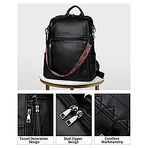 FADEON Leather Backpack Purse for Women Designer Travel Backpack Purses PU Fashion Ladies Shoulder Bag with Tassel Black