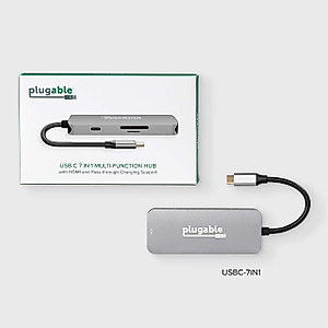Plugable USB-C Hub 7-in-1, Driverless USB C Hub Compatible with Mac, Windows, Chromebook, USB4, Thunderbolt 4, and More (4K HDMI, 3 USB 3.0, SD & microSD Card Reader, 100W Charging)