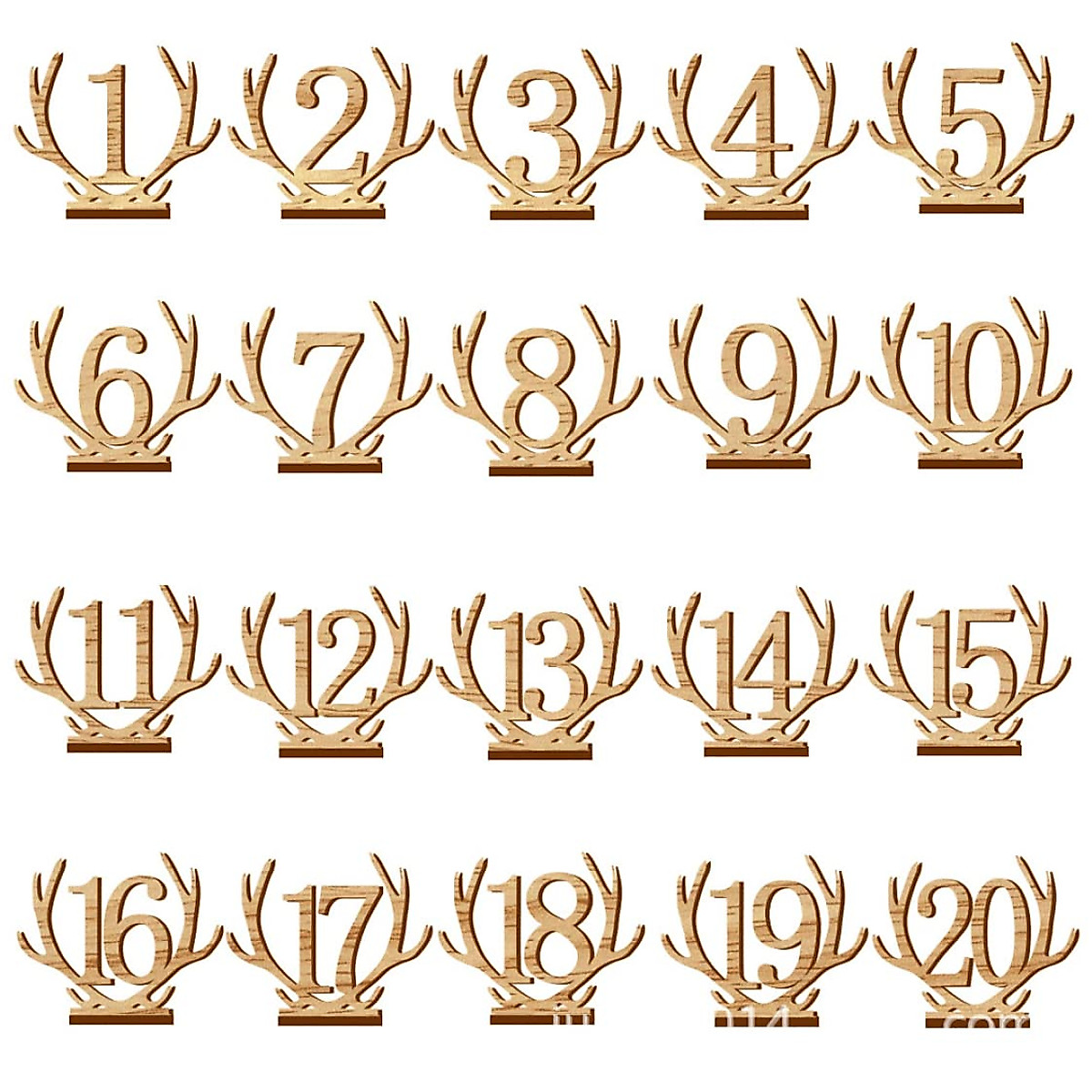 SWEETBIUTI Table Numbers Wooden Number Plate Freestanding Table Cards 1-20 Table Number Sign Stand Antler Table Cards Table Decor for Banquets Outdoor Living.
