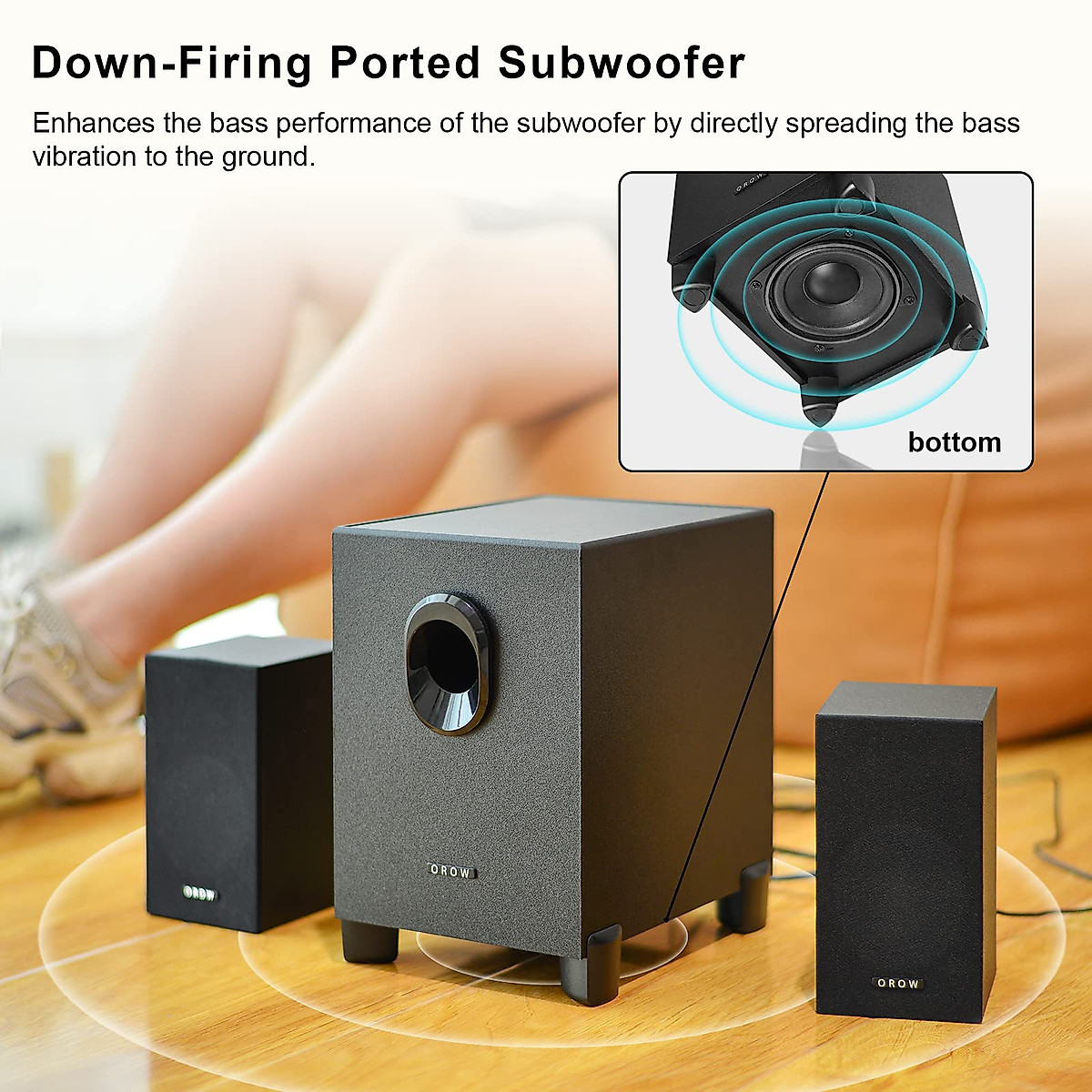 OROW S211 New USB-Powered 2.1 Multimedia Speakers System with Subwoofer,16W Computer Speakers,Strong Bass,3.5mm Audio Inputs,Great for PC/PS4/TV (Wooden)