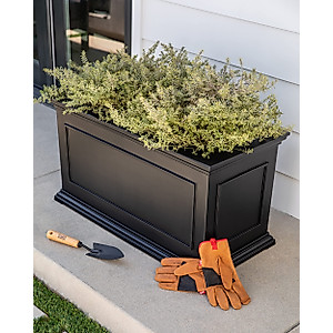 Veradek Brixton Series Large Plastic Planter - Black, Outdoor Patio/Balcony, All-Weather Resistant, Dimensions: 17.5"H x 16"W x 32"L, Classic Estate Design for Flowers, Trees, Shrubs