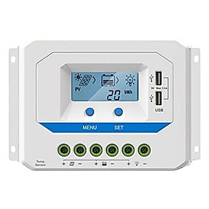 Saooer 30A Solar Charge Controller,Solar Controller with LCD Display Dual USB,Solar Panel Charger Controller Battery Intelligent Regulator 12V/24V PWM Auto Paremeter Adjustable