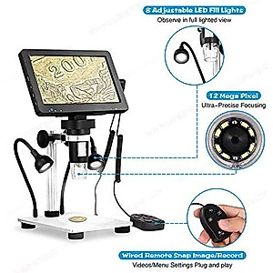 Wishiot 1-1200X G1200 Electronic Video Microscope 7inch HD LCD Display 12MP Magnifier PCB BGA SMT Soldering Digital Microscope US Version