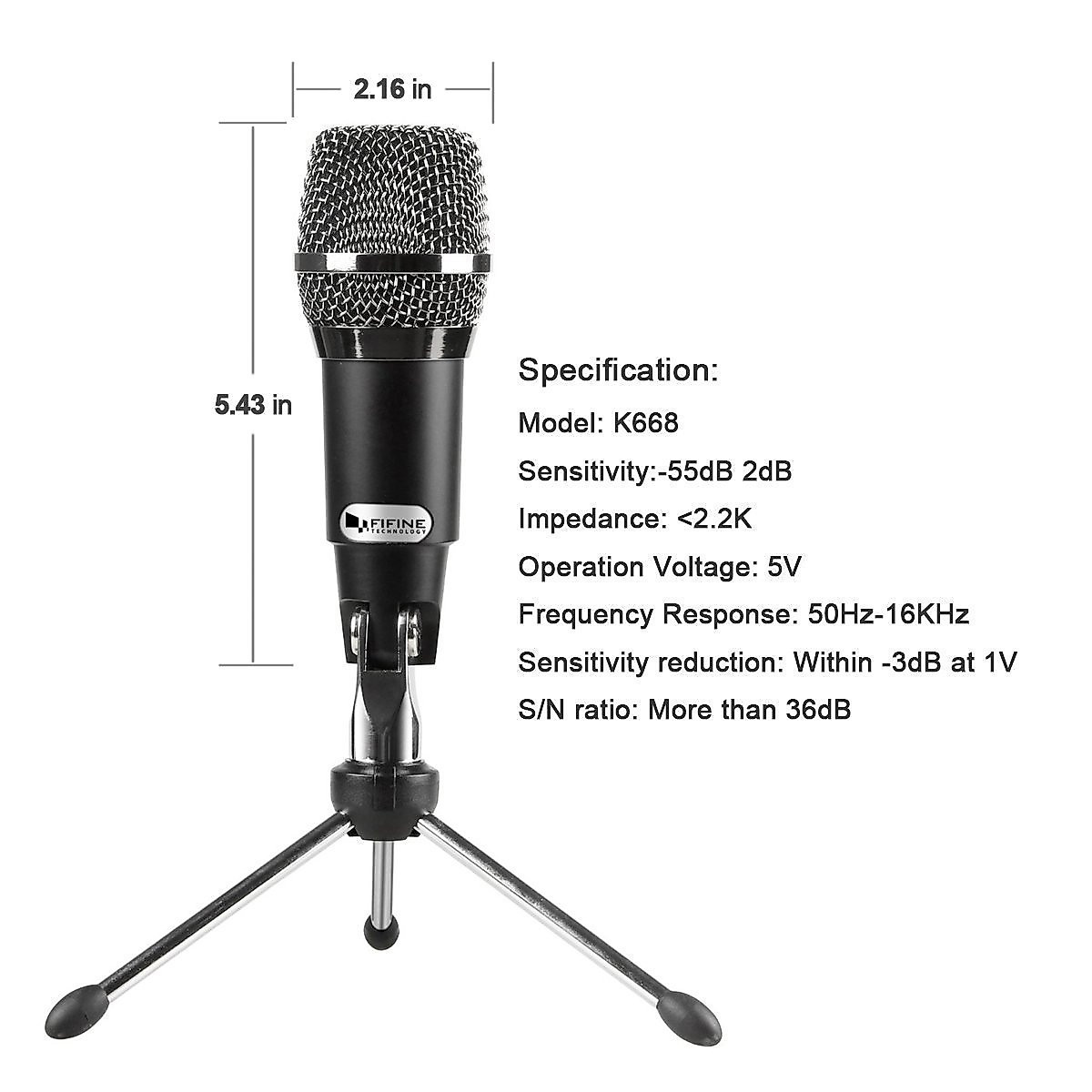 FIFINE USB Microphone, Plug and Play Home Studio USB Condenser Microphone for Skype, Recordings for YouTube, Google Voice Search, Games, for Windows and Mac-K668