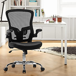 Mesh Office Chair Ergonomic -Adjustable Height, Desk Chair with Wheels Mesh Computer Desk Chair with Flip-up Arms PU Leather Task Chair 300lbs