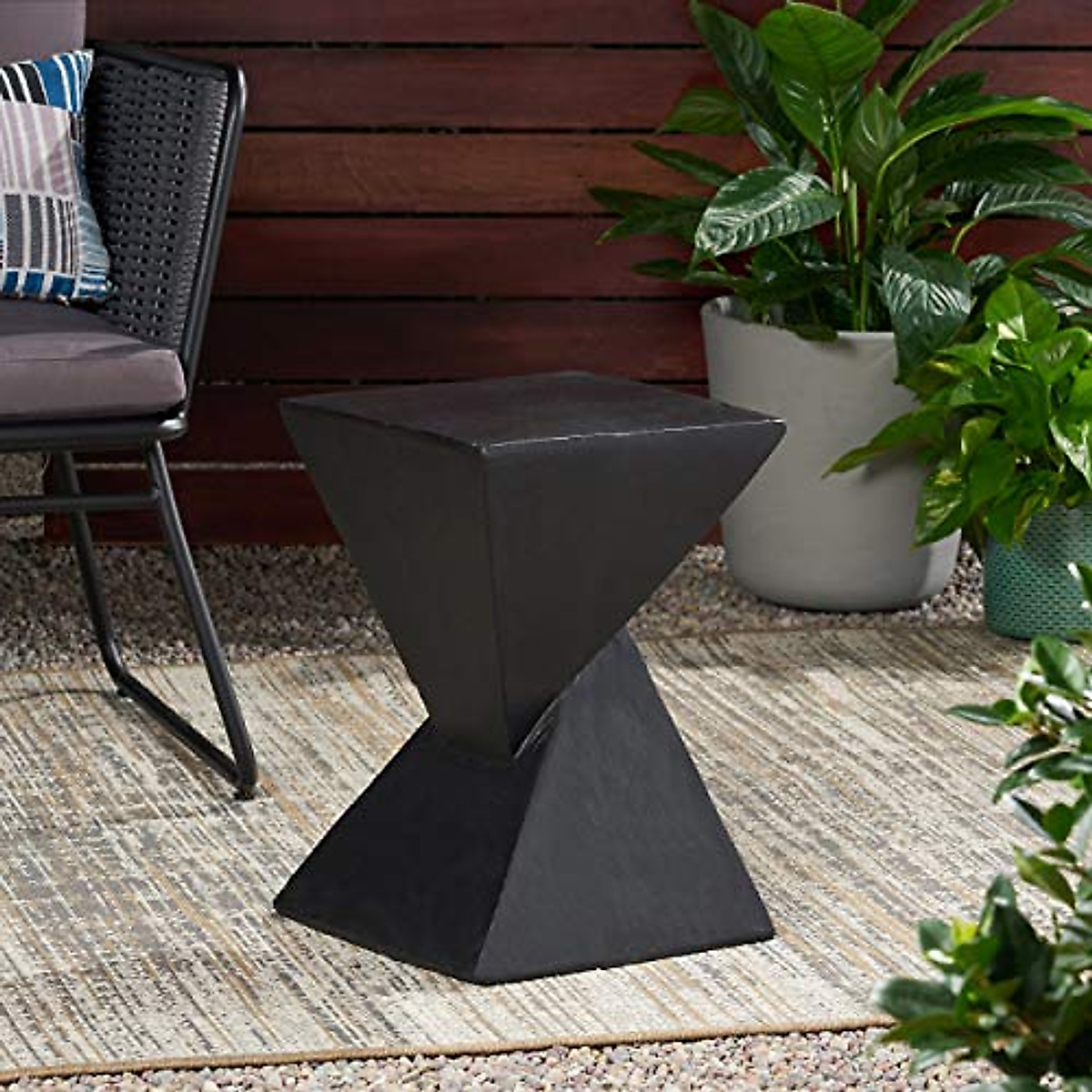 Christopher Knight Home Kajsa Outdoor Lightweight Concrete Accent Table, Black