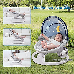 Bluetooth Baby Swing for Infants, Compact & Portable Baby Rocker, 3 Seat Positions, 5 Swing Speed, 10 Lullabies, Remote Control, USB Plug-in Power, Reversible Cushion for All Seasons