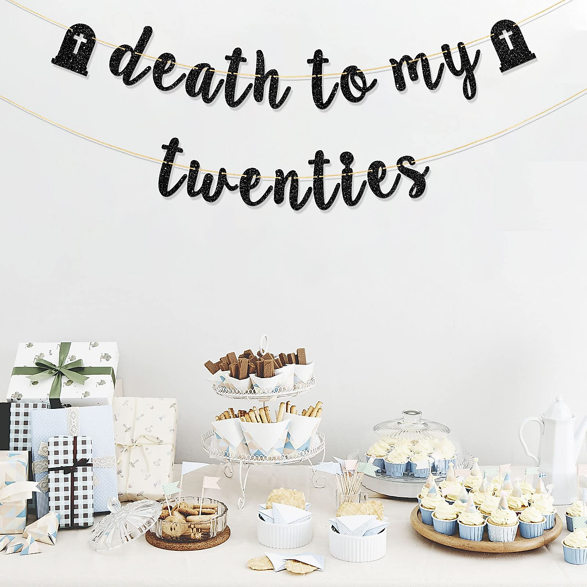 RoadSea Death to My Twenties Banner - Happy 30th Birthday Party Garland Supplies - Cheers to 30 Years - Funeral for My Youth 30th Birthday Party Decorations - Black Glitter