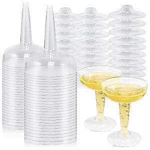 mwellewm 50 Pack Plastic Cocktail Glasses, 4 Oz Clear Disposable Champagne Flutes Margarita Glasses, Stemmed Stackable Shatterproof Dessert Cups Plastic Wine Glasses for Wedding, Celebration (Clear)