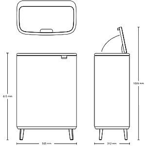 Brabantia Bo Hi Touch Top Trash Can - 2 x 8 Gal Inner Buckets (White) Waste/Recycling Garbage Can, Removable Compartments, Raised Legs