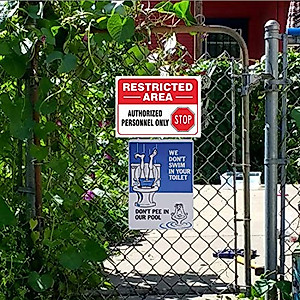 Monifith Funny Design Metal Sign Don't Pee in Our Pool Signs We Don't Swim in Your Toilet for Swimming Pool 8X12 Inch