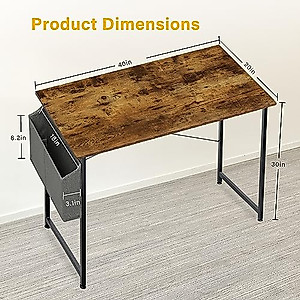 HealSmart Computer Office Desk 40 Inch Writing Small Space Study Table Modern Simple Style Worktable with Storage Bag for Home, Bedroom, Brown