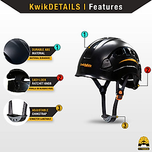 KwikSafety - Charlotte, NC - Armadillo Hard Hat [10 Cooling Vents] Type 1 Class C ANSI OSHA Hard Hats Comfortable 6 Point Suspension Safety Helmet Men Cushioned Sweatband Construction Men/Black