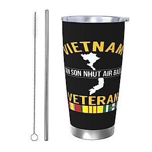 Biaomn Tan Son Nhut Air Base Vietnam Veteran Stainless Steel Tumbler Vacuum Insulated Travel Tumbler With Lid Coffee Mug Car Cup For Home Office Outdoor 20oz