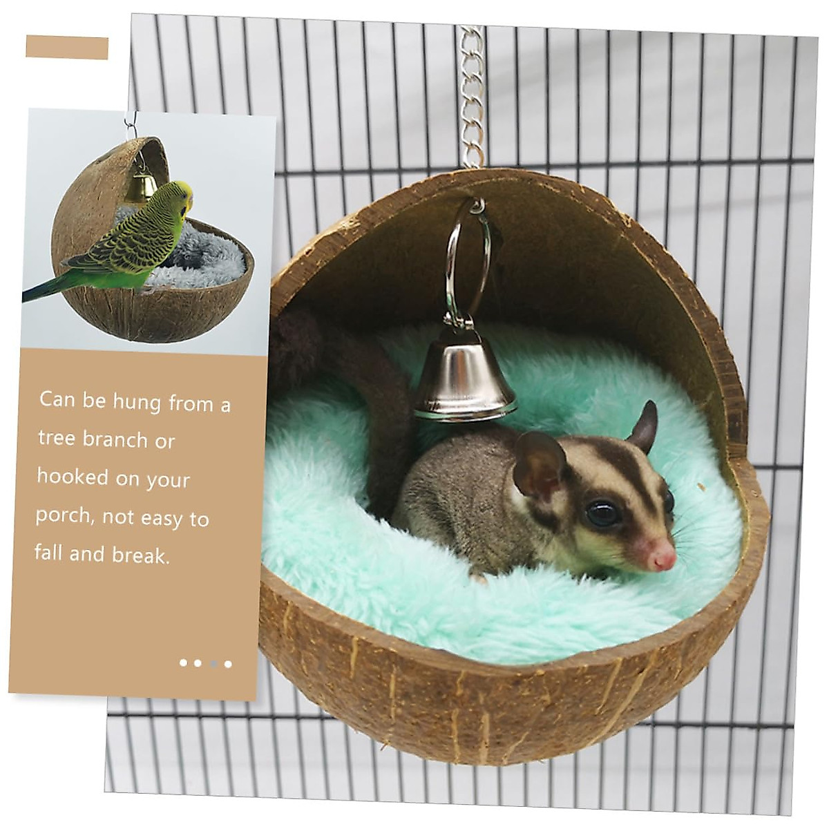 balacoo 3pcs cuttlebone Hanging Hideaway Swing Bird Playground Parrots hut habitats Parakeet Hamster Winter pet Wooden Bird House Lifelike Bird Bed Coconut Shell Bed House The Bird's nest