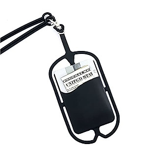 CalorMixs Silicone Phone Card Holder Sleeves with Wrist Strap,Stretchy Credit Phone Case Holder for Back of Phone,Universal Cell Phone Pocket Neck Lanyard for Phone Android Smartphone (Black+White)