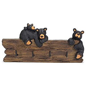 Black Bear Family 3.5 x 7.5 Hand-cast Resin Figurine Key Holder
