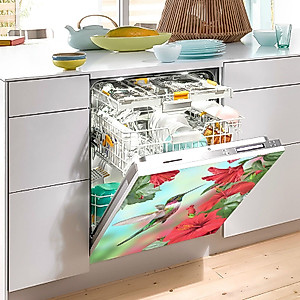 Dishwasher Magnet Sticker Cover Cute Hummingbird Flower Panel Decal Refrigerator Magnetic Sticker Decorative for Kitchen Decoration