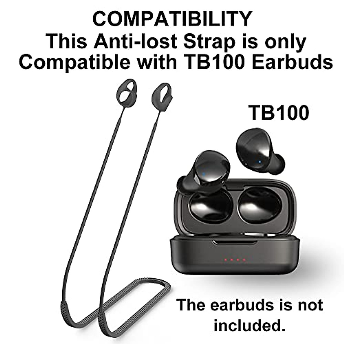 smaate Anti-Lost Strap Compatible with iLuv TB100 Earbuds, Soft Silicone Cord for Sports, Black
