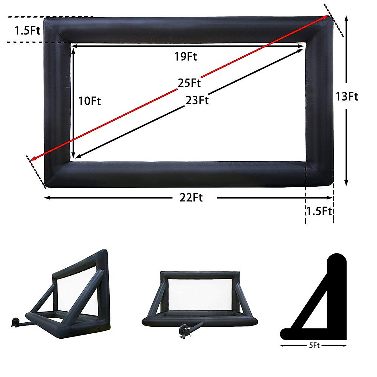 Yimukaka 25Ft Inflatable Movie Screen with Stand for Outside-Support Rear Projection-Stable Outdoor Frame-Outdoor Movie Screen Use in Combination with Projector and Speaker