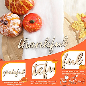 Yalikop 6 Pieces Thanksgiving Wood Cutouts Thankful Grateful Sign Handmade Wood Signs for Thanksgiving Fall Plate Decor Crafts DIY Decorations Supplies, 6 Styles