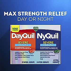 Vicks DayQuil & NyQuil SEVERE Co-Pack, Cold & Flu Medicine, Relief for Headache, Fever, Sore Throat, Minor Aches & Pains, Nasal Congestion, Sinus Pressure, Stuffy Nose, & Cough, 48ct