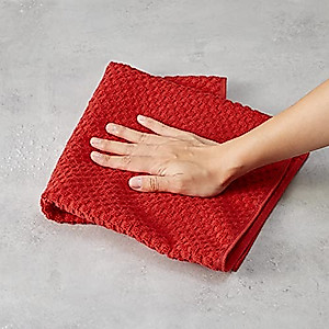 Amazon Basics 100% Cotton Soft & Absorbent, Popcorn Texture Terry Kitchen Cloth, Pack of 4, Red Stripe, 28"L x 16"W