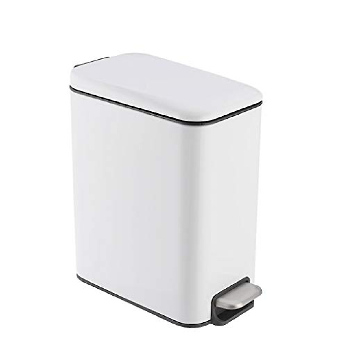 MYBA Trash Can Square Stainless Steel Kitchen Office Living Room Trash can,Foot Pedal Trash bin Removable Liner Plastic Waste bin, 5L/10L Garbage Bin (Color : White-1, Size : 5L)