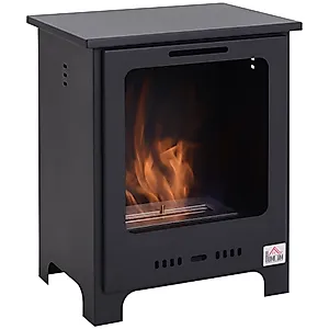 HOMCOM Ethanol Fireplace, 19.75" Freestanding Fireplace Stove with Flame Snuffer, 0.25 Gal, Max 269 Sq. Ft., Burns up to 3 Hours, Black