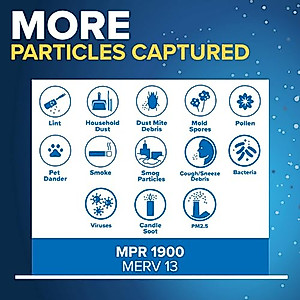 Filtrete 20x25x1 AC Furnace Air Filter, MERV 13, MPR 1900, Premium Allergen, Bacteria & Virus Filter, 3-Month Pleated 1-Inch Electrostatic Air Cleaning Filter, 6-Pack (Actual Size 19.69x24.69x0.78 in)