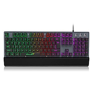 RaceGT Gaming Keyboard, Rainbow Backlit Wired Keyboard 104 Keys Full Size with Wrist Rest, Splash-Proof Design Compatible for Computer PC Laptop Xbox
