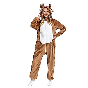 HSCTEK Reindeer Onesie Adult, Christmas Onesie Pajamas Women Men, Family Deer Costume Teen XX-Large
