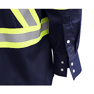 BOCOMAL FR Shirts Hi Vis/High Visibility Flame Resistant/Fire Retardant Shirt 7.5oz Navy FR Shirts for Men
