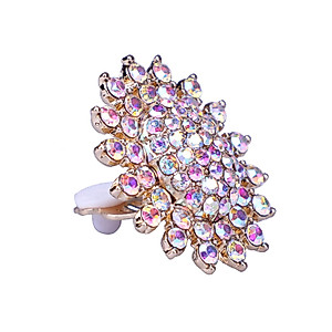 Clip On AB Crystal Oval Earrings Women- PeriFairy Iridescent Rhinestone Sunflower Non Pierced Prom Gold Jewelry