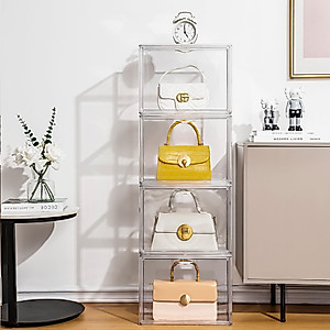 Attelite Purse Organizer for Closet, 5 Pack XX-Large Handbags Storage Organizer,Stackable Storage Bins for Collectibles, Cosmetic,Heels