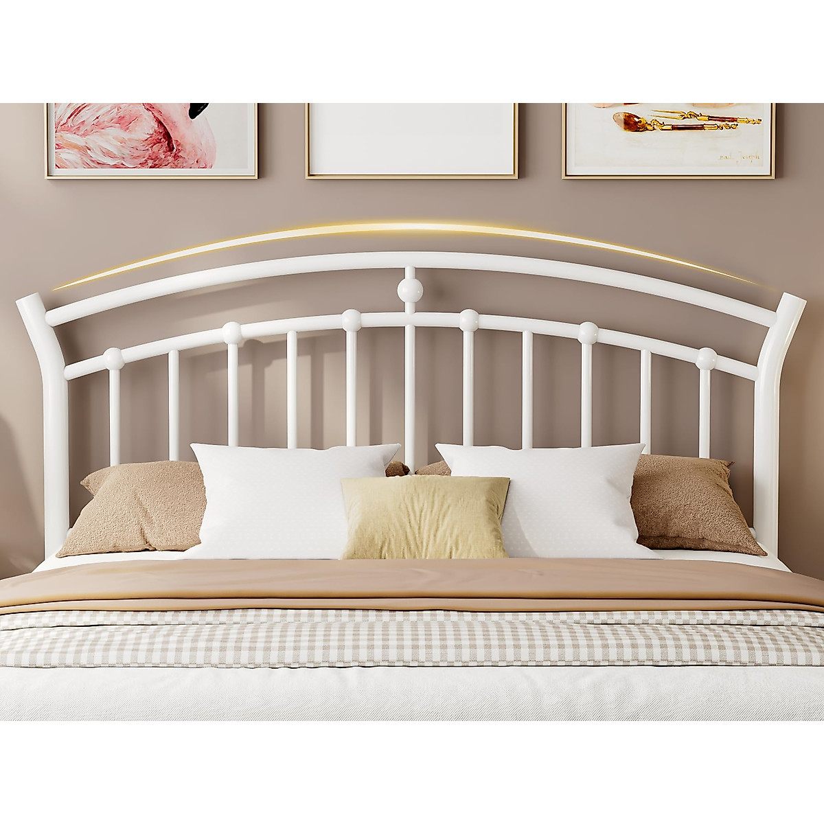 iPormis Full Size Metal Platform Bed Frame with Modern Iron-Art Headboard/Heavy Duty Steel Slats Support/Under Bed Storage/No Box Spring Needed/Easy Assembly/Noise-Free/White