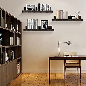 24 in Wood Floating Shelves Wall Mounted Set of 3 Wall Photoes Hangers Picture Ledge Wall Décor Sunglasses Organizer Shelves Storage Makeup Holder for Wall Art Display Kids Office Home Rustic Black