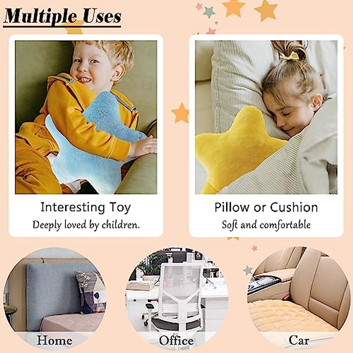 AUCOOMA 15.7" Star Pillow Blue Plush Star Shaped Pillow Stuffed Hugging Toy Decor Gift