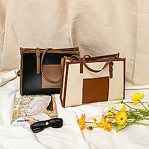 Tote Bag, PU Tote Bag for Women with Zipper Pocket Lightweight Shoulder Bag Handbag for Work, Office, School,Gym,Beach,Travel (Beige)