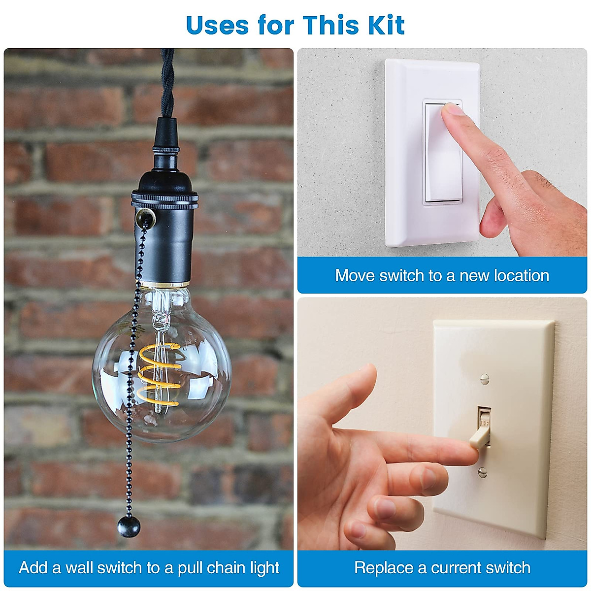 Wireless Light Switch and Receiver Kit, Ortis 300ft RF Range Wireless Wall Switches for Lights, Fans, Battery Included, No Wiring Needed