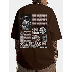 SOLY HUX Men's Letter Graphic Tees Casual Printed Short Sleeve T Shirts Crew Neck Summer Oversize Shirts Tops for Guys Chocolate Brown M