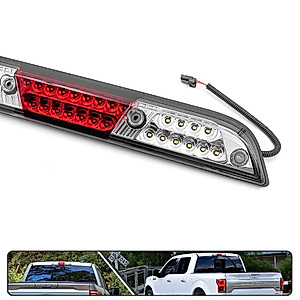Clear Lens Red/white LED 3rd Third Brake Light for 2017-2021 Ford F-250 F-350 F-450 Super Duty with Strobe Feature Cargo/reverse lamp OEM High Mount Brake Lamp