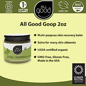 All Good Goop Organic Skin Care Recovery Balm - All Purpose Ointment w/Calendula, Lavender, Beeswax - Chafing Cream, Dry Skin Salve, Cracking Lip Moisturizer - Soothes, Hydrates & Calms - 2oz
