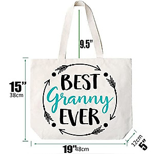 COCOVICI Granny Tote Bag | Grandma Gifts | Granny Gifts | Granny Christmas Gift | Christmas Gift from Grandkids (Best Granny Ever Turquoise/Black Font)
