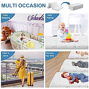 EAIMi Pack n Play Mattress, Portable Trifold Pack and Play Mattress Pad, Folding Playard Gel Memory Foam Waterproof Crib Mattress, Playpen Mattresses Topper Nap Mat, 38x26 inches
