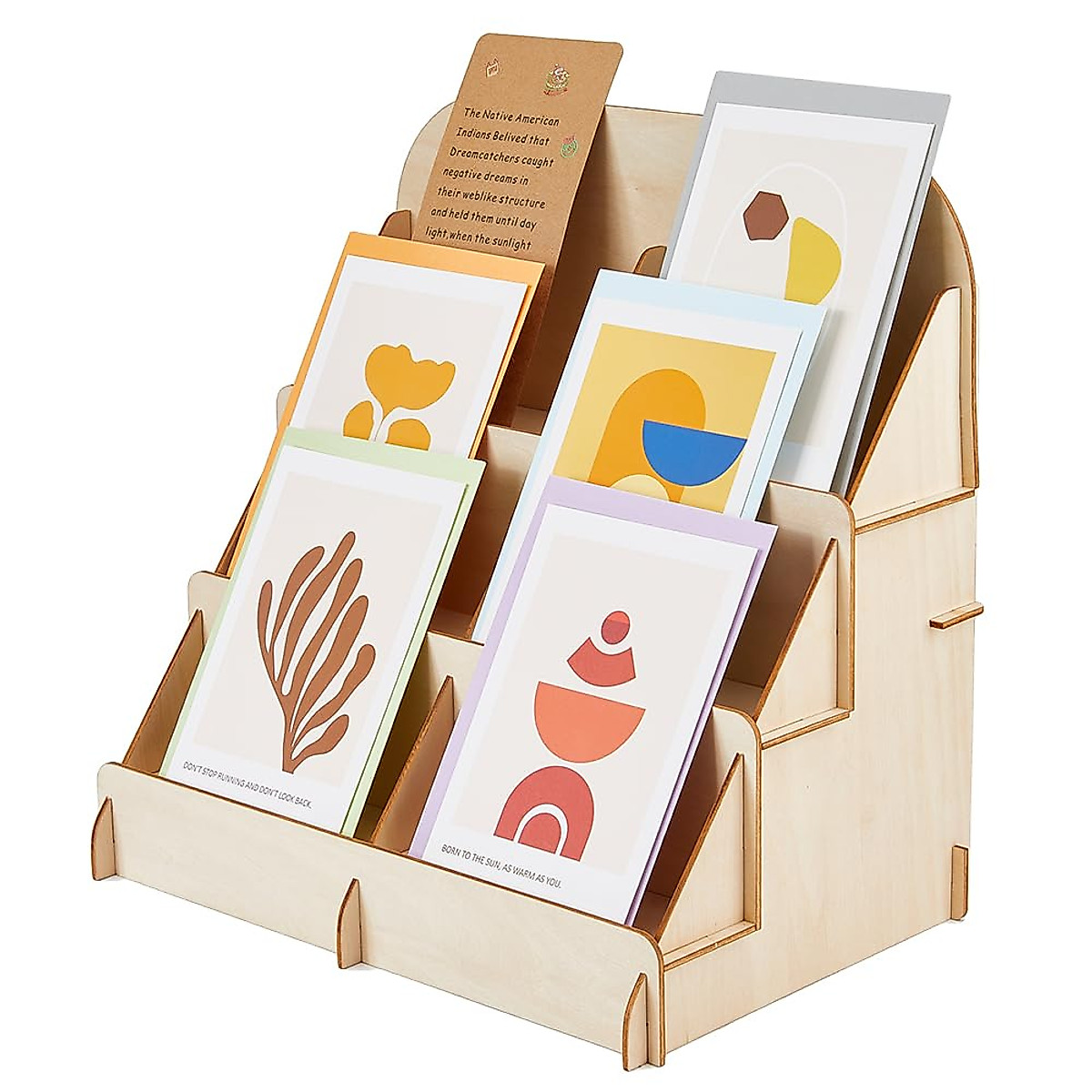 SUPERFINDINGS 6 Shelves Wooden Card Display Stand Self-Installing Business Card Display Rack Mini Craft Show Case Sticker Tape Organiser 30x20x30cm