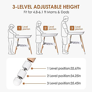 Baby Changing Table Diaper Changing Tables, Height Ajustable Nursery Changing and Dressing Table Station with Changing Pad Storage Rack Pockets for Newborns Babies and Infants, White
