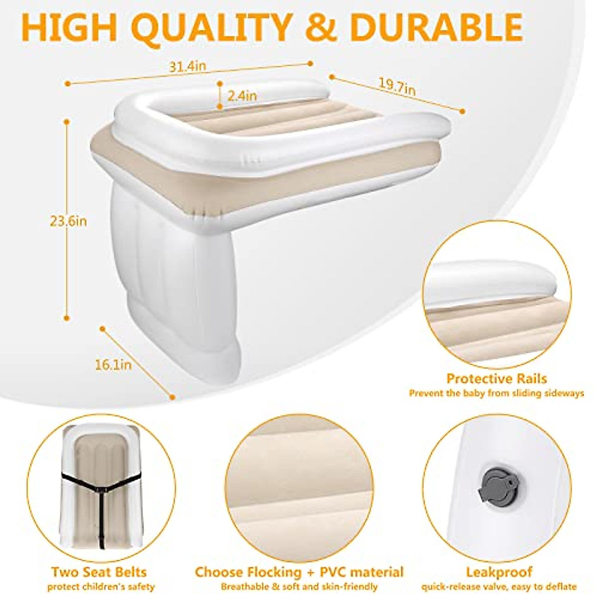 Eaersan Inflatable Toddler Airplane Bed Portable Toddler Travel Baby Bed for Airplane Car High Speed Rail Seat Infant Airplane Bed Included Inflatable Travel Bed Manual Pump Seat Belt and Travel Bag