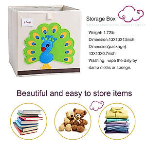 DODYMPS Foldable Animal Canvas Storage Toy Box/Bin/Cube/Chest/Basket/Organizer For Kids, 13 inch (Peacock)
